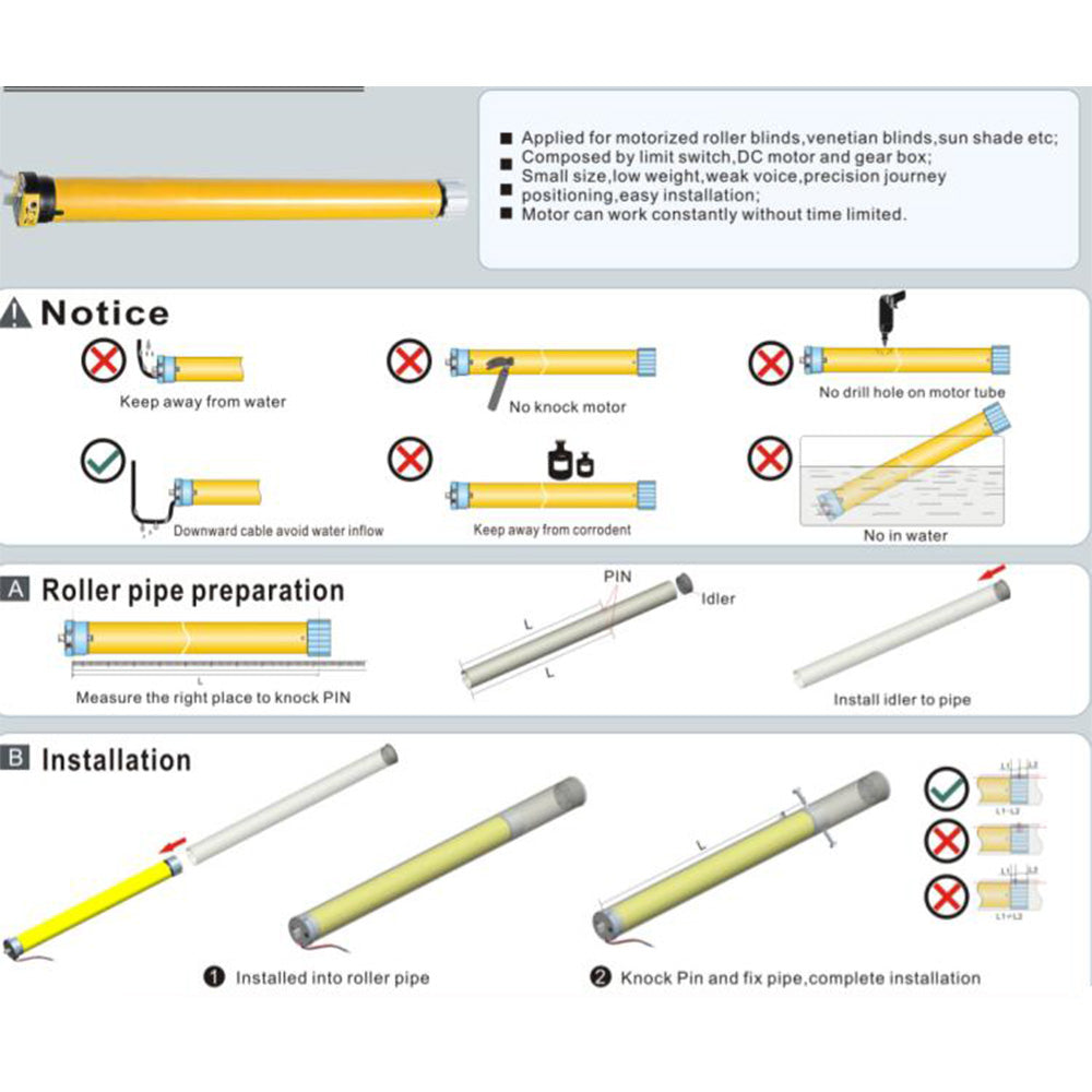 Rollerhouse AM25 DC 12/24V Roller Blind Motor, Wired for Motorized RV ...