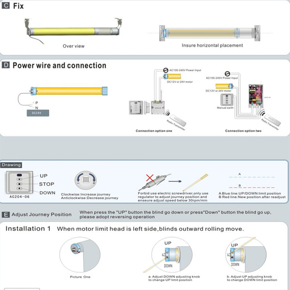 Rollerhouse AM25 DC 12/24V Roller Blind Motor, Wired for Motorized RV ...